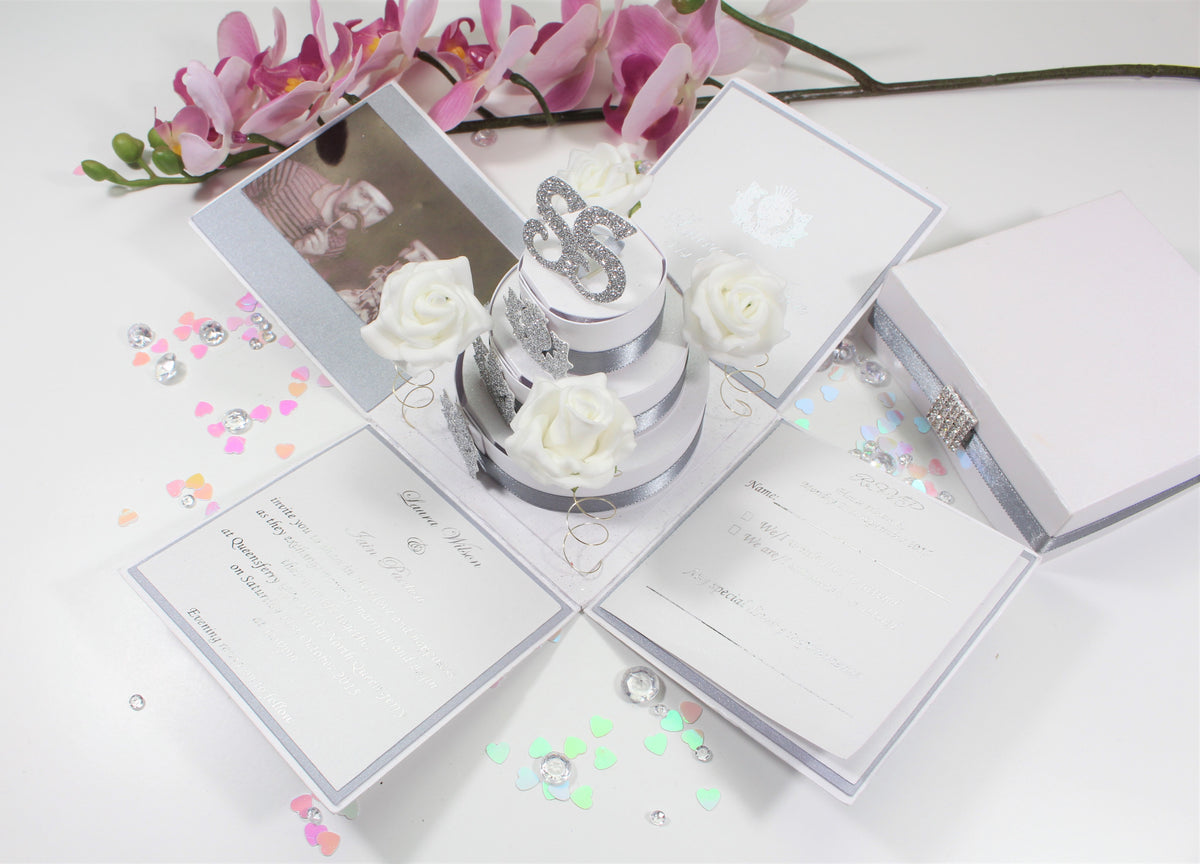 Round Cake Exploding Box Wedding Invitation – Edinburgh Wedding Stationery